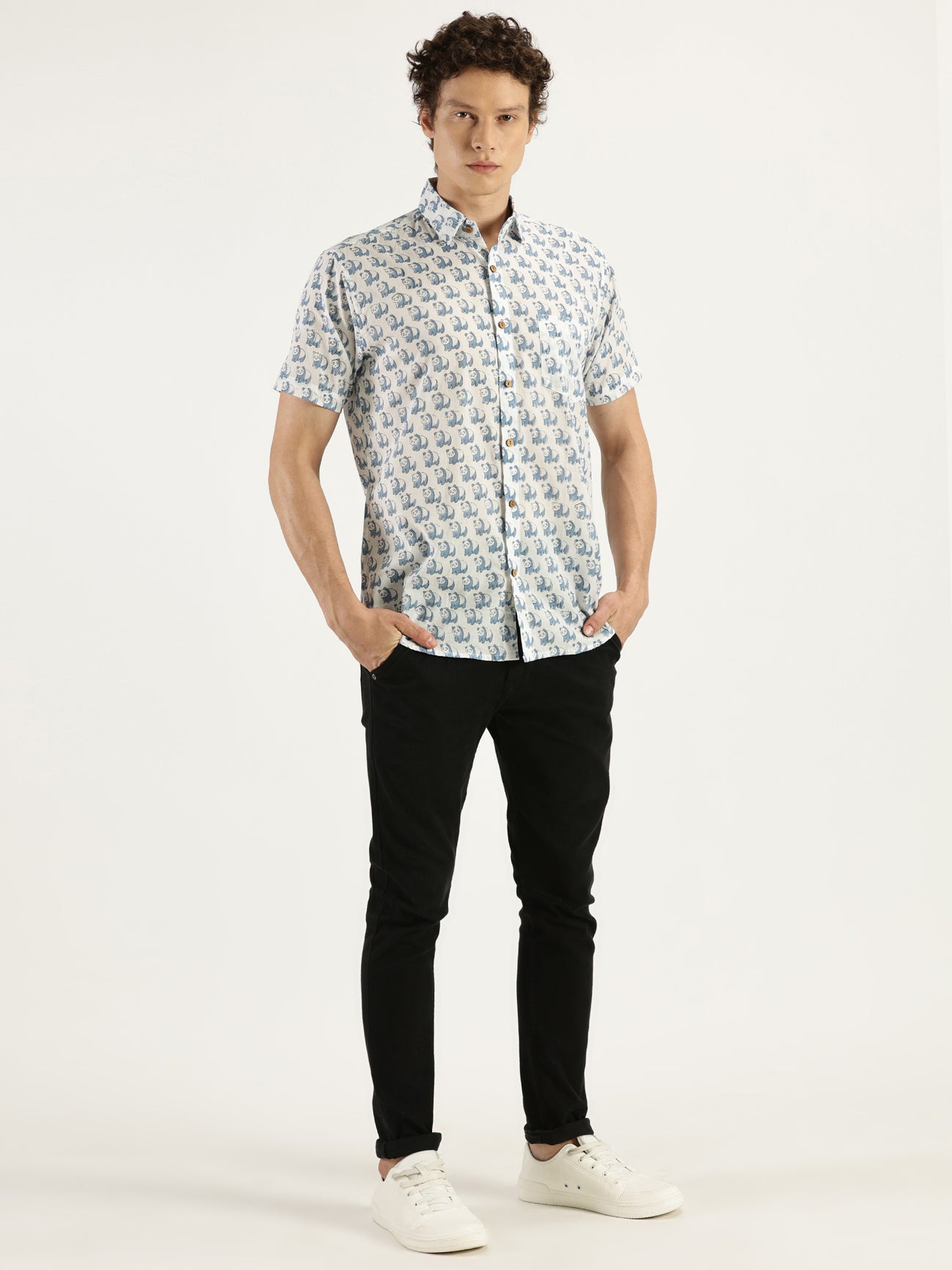 Blue and White Ethnic Block Printed Holiday Cotton Shirt | Vacation ...